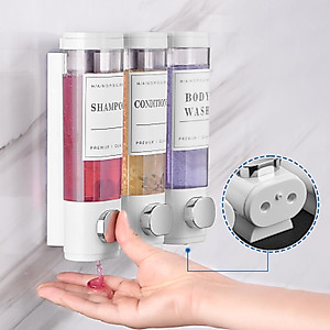 Shower Soap Dispenser Wall Mounted No Drill Shampoo Dispenser for Shower Wall Shampoo and Conditioner Dispenser Bathroom Hotel 3 * 300ml White with Labels