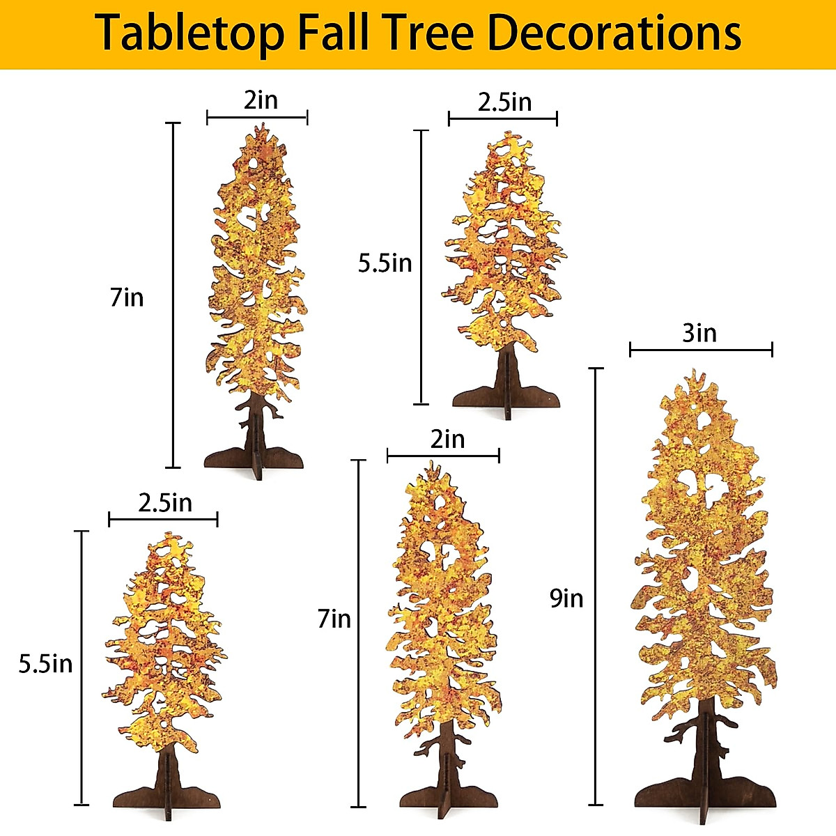 DAZONGE Fall Decor - 5PCS Wooden Free Standing Fall Trees Signs - Fall Decorations for Home - Rustic Decorative Fall Trees Table Centerpiece for Shelf Mantel Decor