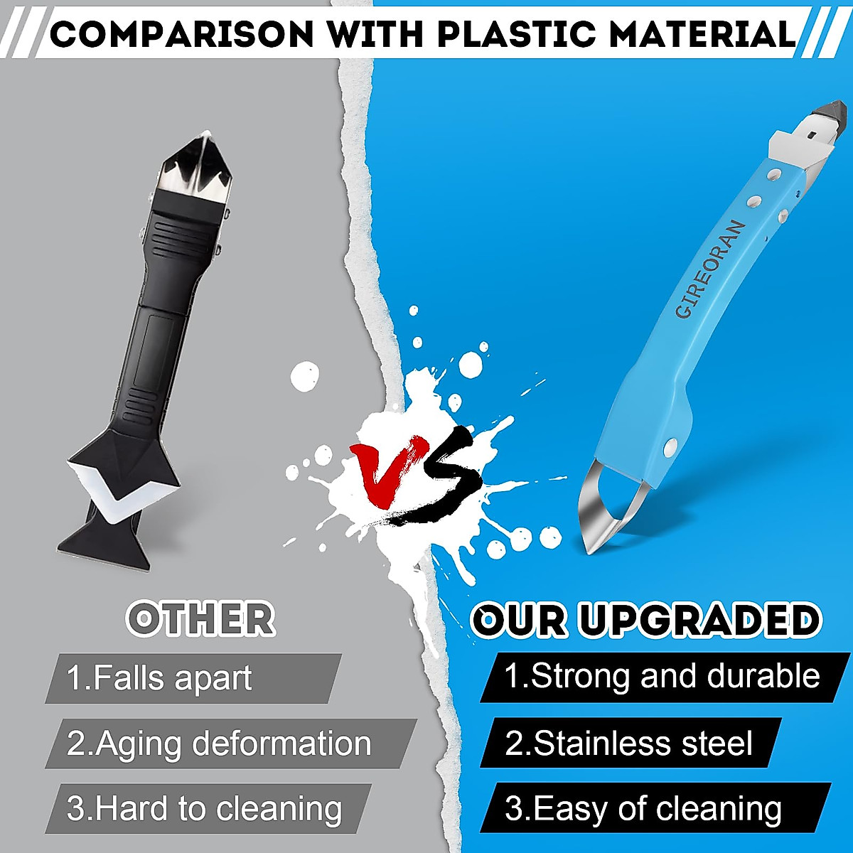 GIREORAN Stainless Steel Caulk Tool,4-in-1 Silicone Caulking Tool Kit,Caulk Remover,Grout Removal Tool,Sealant Finishing Tool for Bathroom,Kitchen,Floor,Window,Sink Joint,Frames Seal,Tile