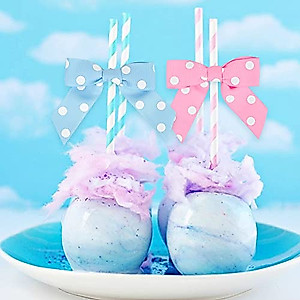 AIMUDI Baby Pink Polka Dot Ribbon Twist Tie Bows 3.5" Premade Dotted Grosgrain Ribbon Bows Pretied Bows for Treat Bags, Crafts, Gift Wrapping, Party Favors, Baby Shower, Cellophane Bag - 12 Counts