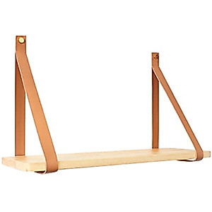 Cabilock Shelves 1 Set of Leather Wooden Shelf Wall Hanging Shelf Wooden Floating Shelf Decorative Bookshelf Rustic Storage Shelf for Home Bedroom Living Room Decorations Floating Shelves
