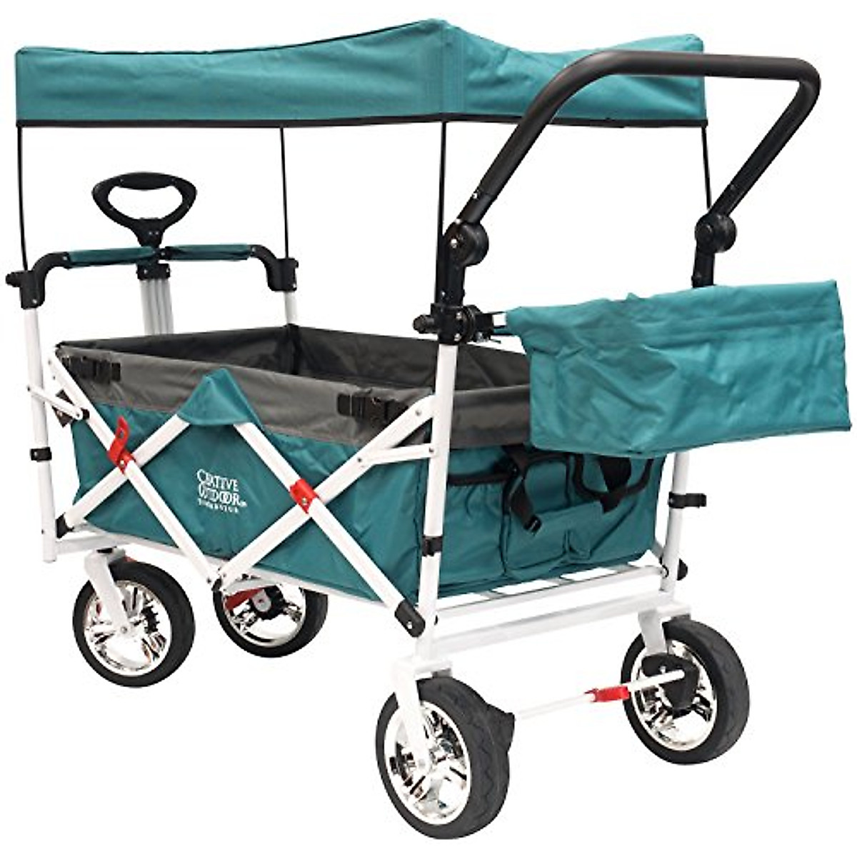 Creative Outdoor Push Pull Collapsible Folding Wagon Stroller Cart | Beach Park Garden & Tailgate | Teal