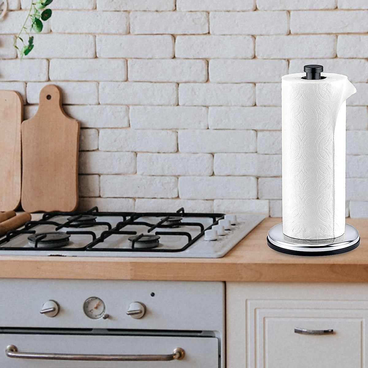 Amazing Abby - Patricia - Paper Towel Holder with Extra-Heavy Base and Non-Skid Pad, Steel Paper Towel Stand for Kitchen Countertop and Dining Table, Good for Standard and Jumbo Rolls