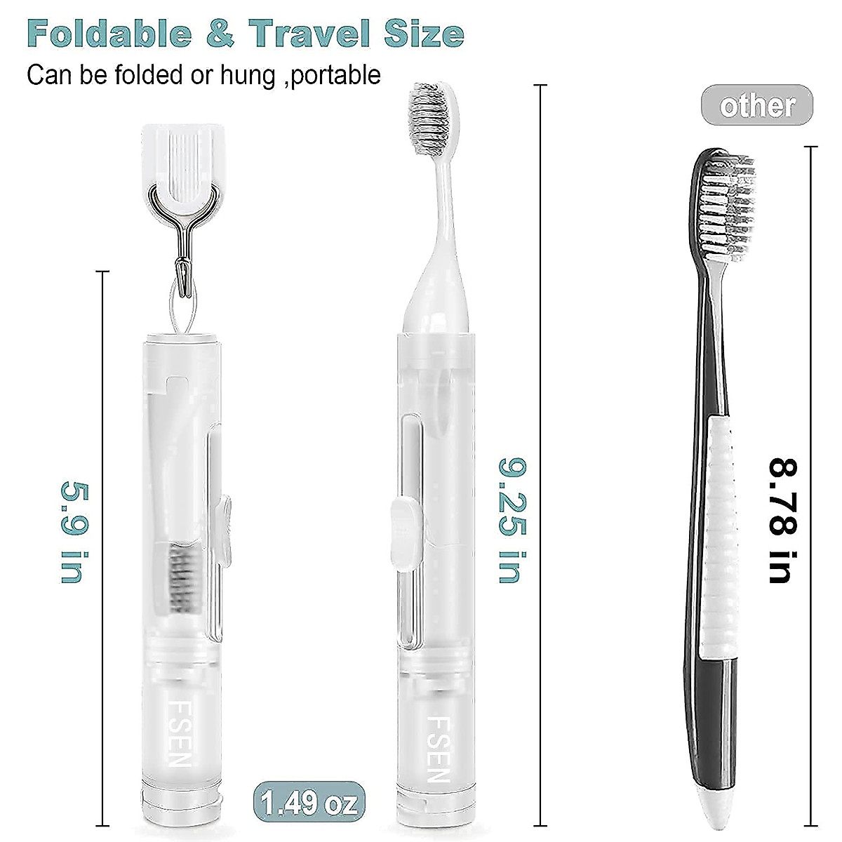 FSEN Portable Travel Toothbrush， 3 in 1 with Travel Case and Extra Soft Bristles and Built-in Refillable Toothpaste Tube kit,Camping Travel Essential Accessories