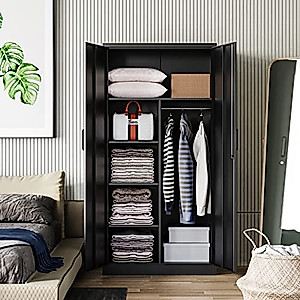 Letaya Metal Storage Cabinets Locker with Lock Door, 72'' Clothing Coat Steel Storage Freestanding Wardrobe for Office, Home, School, Employee,Gym,Fire Department (Black)