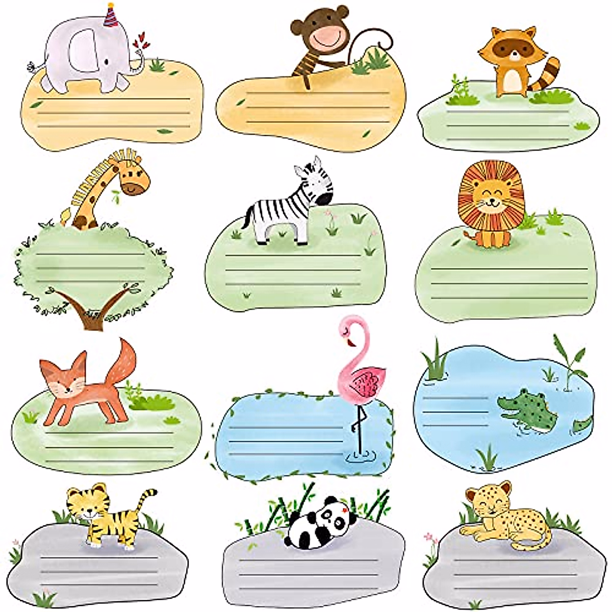 48 Pieces Jungle Animal Cutouts Safari Friend Animal Cutouts Colorful Animal Paper Cutouts with Glue Point Dots for Bulletin Board Classroom School Safari Animals Theme Party