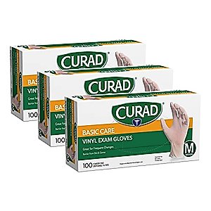 CURAD Basic Care Vinyl Disposable Exam Gloves, Medium (Pack of 300)