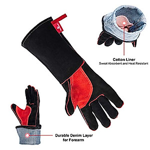 HereToGear Welding Gloves - 16IN - Large to XL Size - Fireproof and Heat Resistant - Great for Fireplaces, Fire Pits, Wood Stoves or Blacksmith Tools