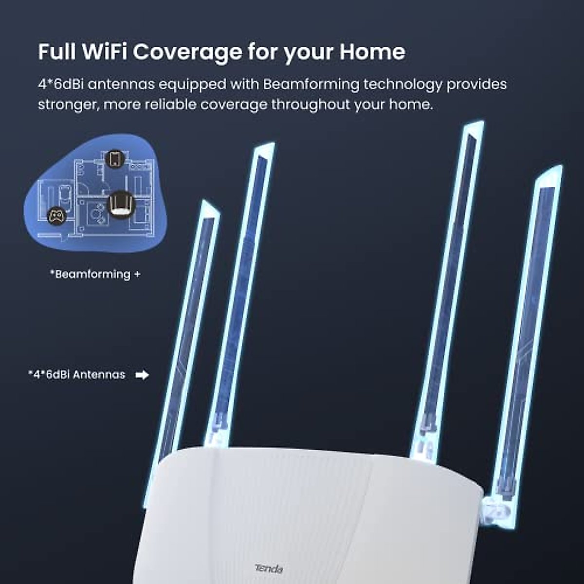 Tenda WiFi 6 AX3000 Smart WiFi Router, Dual Band Gigabit Wireless Internet Router, AX Router with 4 Gigabit Ports, OFDMA+MU-MIMO, Parental Control+Remote Control, Easy App Setup, IPV6&WPA3, RX9(White)