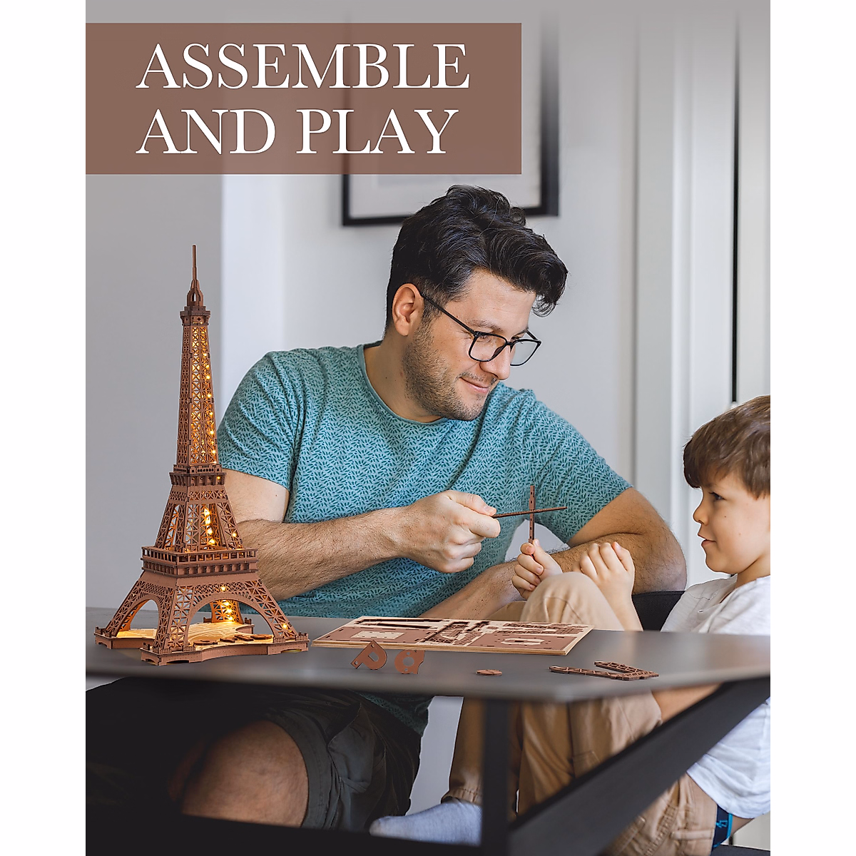 Rowood Eiffel Tower,3D Puzzle Model Kits for Adults,DIY 3D Wooden Puzzles for Adults,Builing Set with LED,Home Decoration Festival Gift Idea