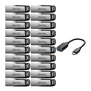 SanDisk 32GB Ultra Flair USB 3.0 Flash Drive (20-Pack) Bundle with USB-C to USB-A Adapter C Android Smartphones (21 Items)