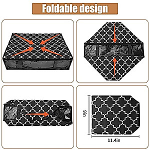 HIPIHOM Underbed Storage Containers, Foldable Under Bed Storage Bags Large Capacity Under-Bed Storage Bins for Blankets, Clothes, Sweaters Comforters with Handles Visible Clear Window, Black 4 Pack