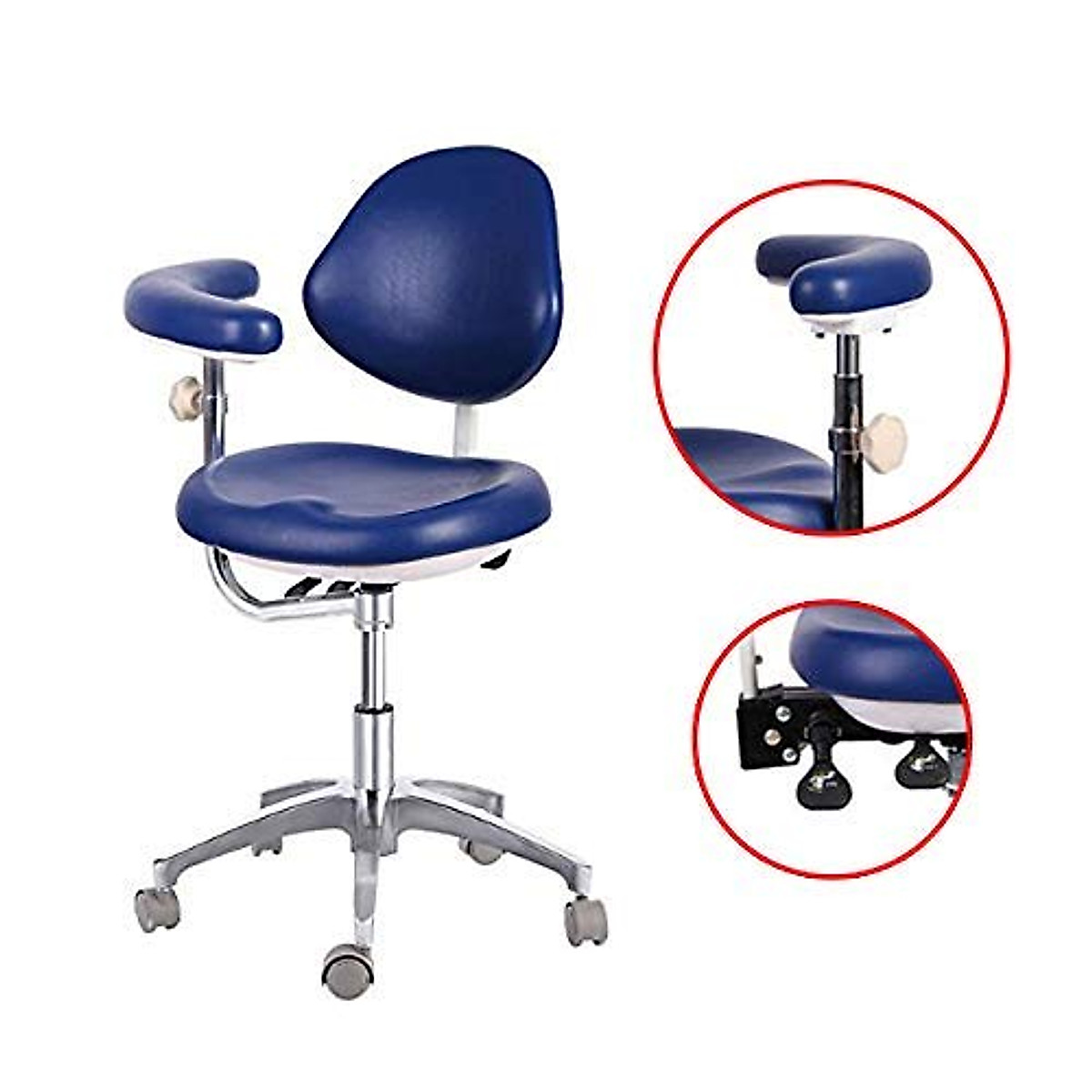 OUBO Brand PU Dark Blue (#4) Medical Dentist's Mobile Chair Doctor and Nurse's Stools with Backrest Armrest