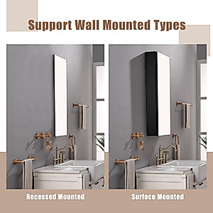 THNIKRE Black Medicine Cabinet, 18x36 inch Single-Door Bathroom Cabinet with Mirror, Wall Mounted Cabinet Medicine Full-Overlay Mirrored with Beveled Edges, Recessed or Surface Mount Aluminium 38lbs