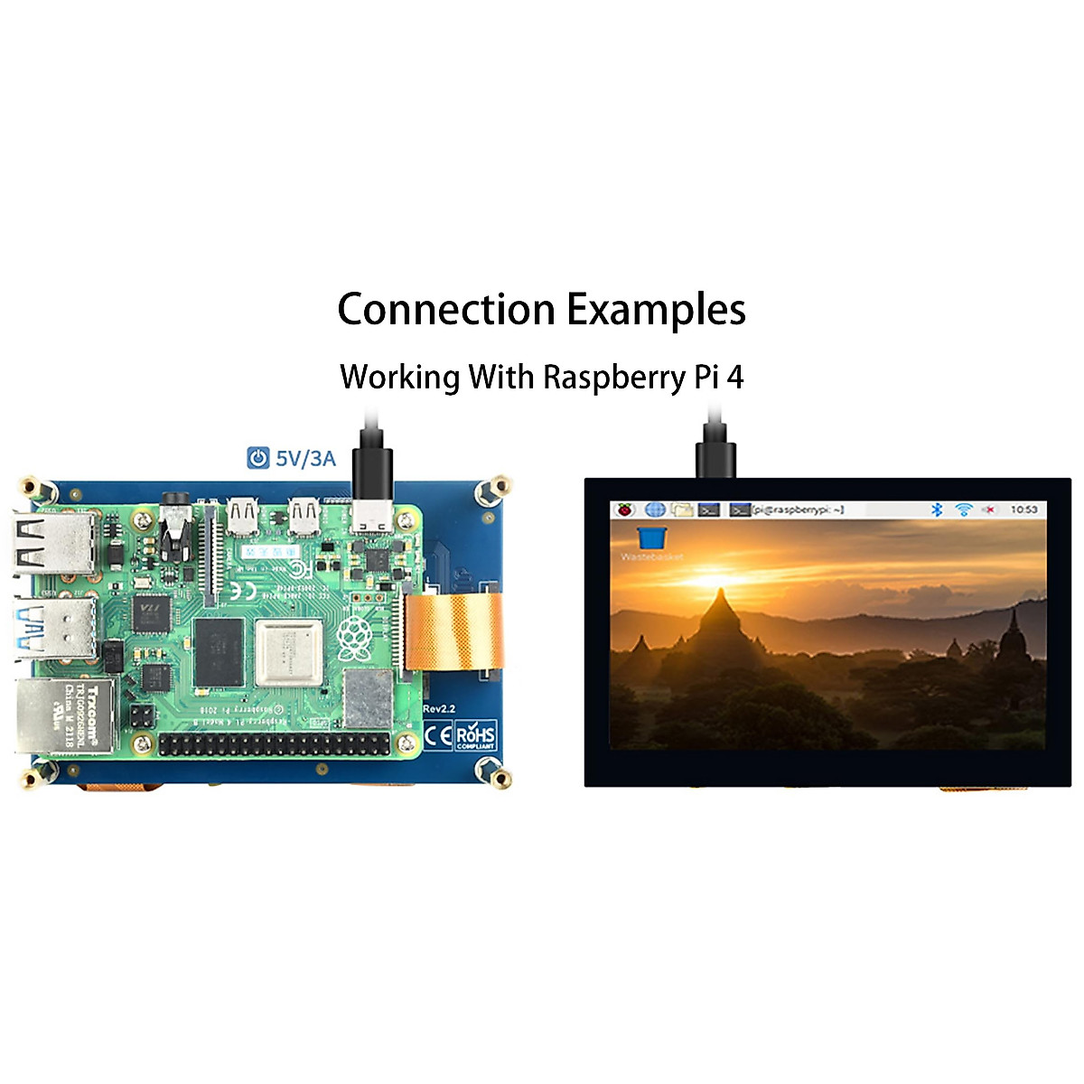 waveshare 4.3 inch DSI LCD Display for Raspberry Pi 4B/3B+/3A+/3B/2B/B+/A+/Compute Module 3+/3/4, 800×480 Touchscreen Capacitive IPS Screen Monitor, Support Raspbian/Ubuntu/Kali /WIN10 IoT/Retropie