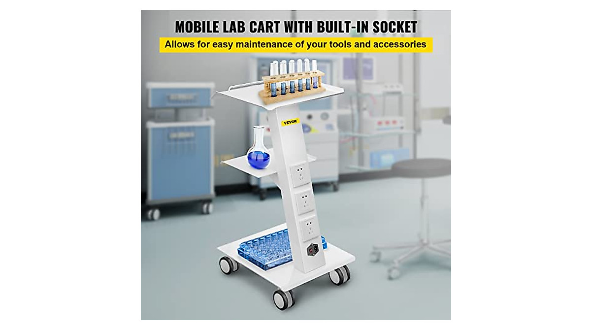 VEVOR Lab Trolley - Durable 3-Layer Cart with Socket