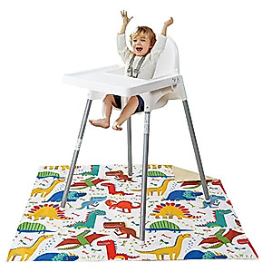 Baby Splat Mat for Under High Chair, Waterproof and Washable Splat Mat, Large Splat Mat, Portable Splash Mat and Table Cloth,43" x 43" (Dinosaur)