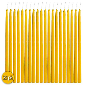 Hyoola Thin Beeswax Taper Candles - 25 Pack - Handmade, All Natural, 100% Pure Scented Bee Wax Candle - Tall, Decorative, Golden Yellow - 6” Tall - Handmade in The USA