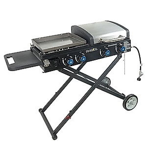 Razor Griddle Portable 4-Burner 40,000 BTU Gas Grill & Griddle Combo with 16" x 16" Cooking Surface Area, Foldable Cart & Steel Lid, Black