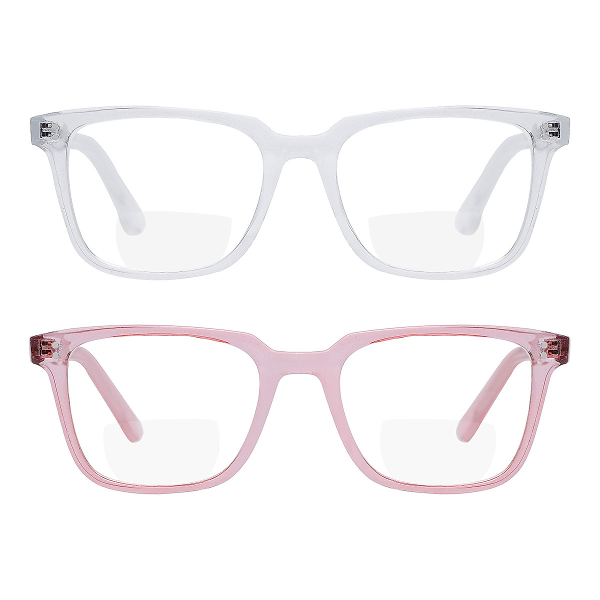 Yogo Vision 2 Pack Bifocal Reading Glasses Readers for Men Women Anti Glare Lightweight Eyeglasses Transparent Clear/Transparent Pink 1.5
