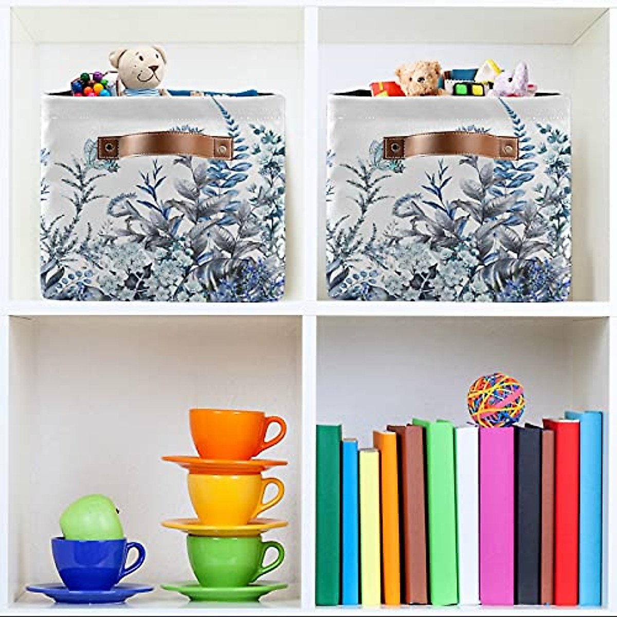 xigua Herbs Wild Flowers Leaves Storage Basket, Durable Canvas Organizer With Handles Large Collapsible Storage Bins Boxes for Home Office - 2pack