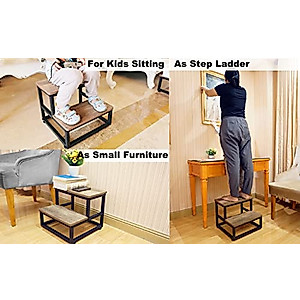 TSTWETO Step Stools for Adults, 2 Step Stool for Kids, Wooden Bed Steps for High Beds, Heavy Duty Wood Bedside Stepping Stool for Kitchen Bathroom, Hold Up to 550 Lbs Capacity-Brown