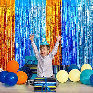 Blue Dog Birthday Party Supplies, Blue Dog Foil Fringe Curtains, 2 Packs Orange Blue & Light Blue Tinsel Metallic Streamers, Photo Booth Props Streamer Backdrop for Blue Dog Theme Party Decoration