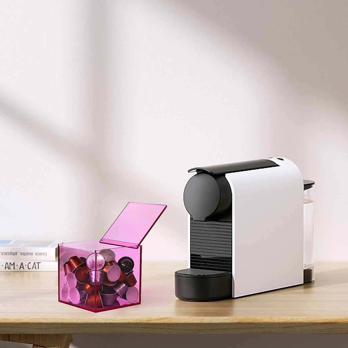 PDE-QUNLIAN Coffee Capsule Storage Box Coffee Pod Holder Organizers Accessories Anti Dust Durable Clear Handmade Acrylic Box for House and Office Use,Mother's Day 5x5 (Rose)