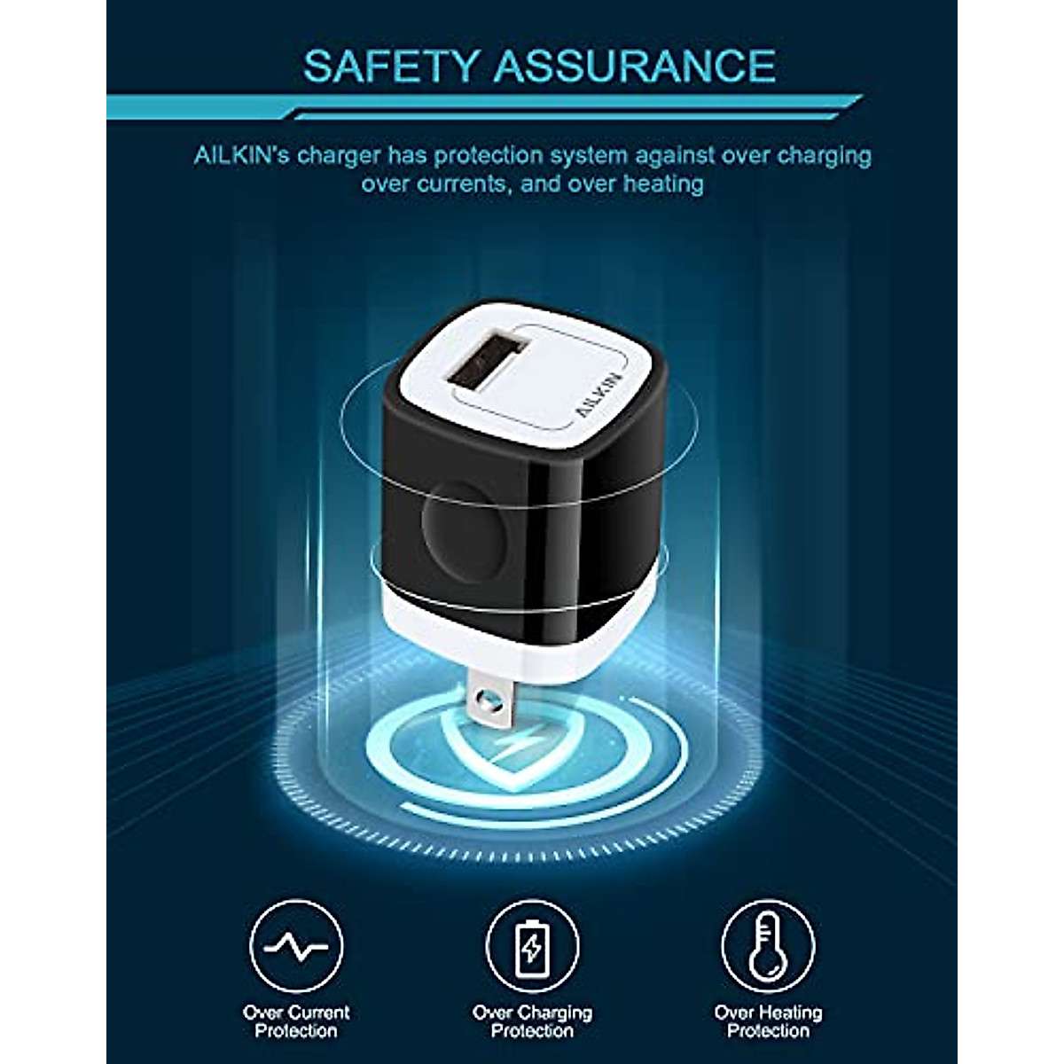 USB Wall Charger Plug, Fast Charging Block, AILKIN 5Pack 1A 1-Port Power Adapter Charging Cube Bricks Box for iPhone 14 13 12 Mini Pro Max/11/XR/XS/X/8/7, iPad Pro/Air, Cell Phone USB A Plug Cargador