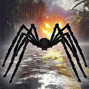 Apfity 2 Pack Halloween Decorations Spiders, Hairy Giant Spiders for Scary Halloween Decor Outdoor Wall Yard House, (6.5 FT + 5 FT)
