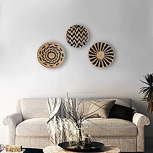 Boho Wall Basket Decor Set of 3, Hand Woven Rattan Hanging Décor, Decoration for Living Room, Office, Bedroom
