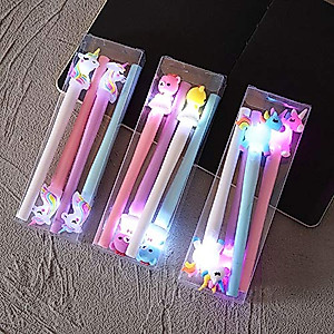 Chris.W 12 Pcs Unicorn Led Pens Bear Flashing Gel Ink Pens Light up Pen Glow in The Dark Kids Pen Birthday Party Favors Flashing Toy