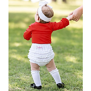 RuffleButts® Baby/Toddler Girls Toddler White Knit Cotton Ruffle Nappy Cover - 12-18m