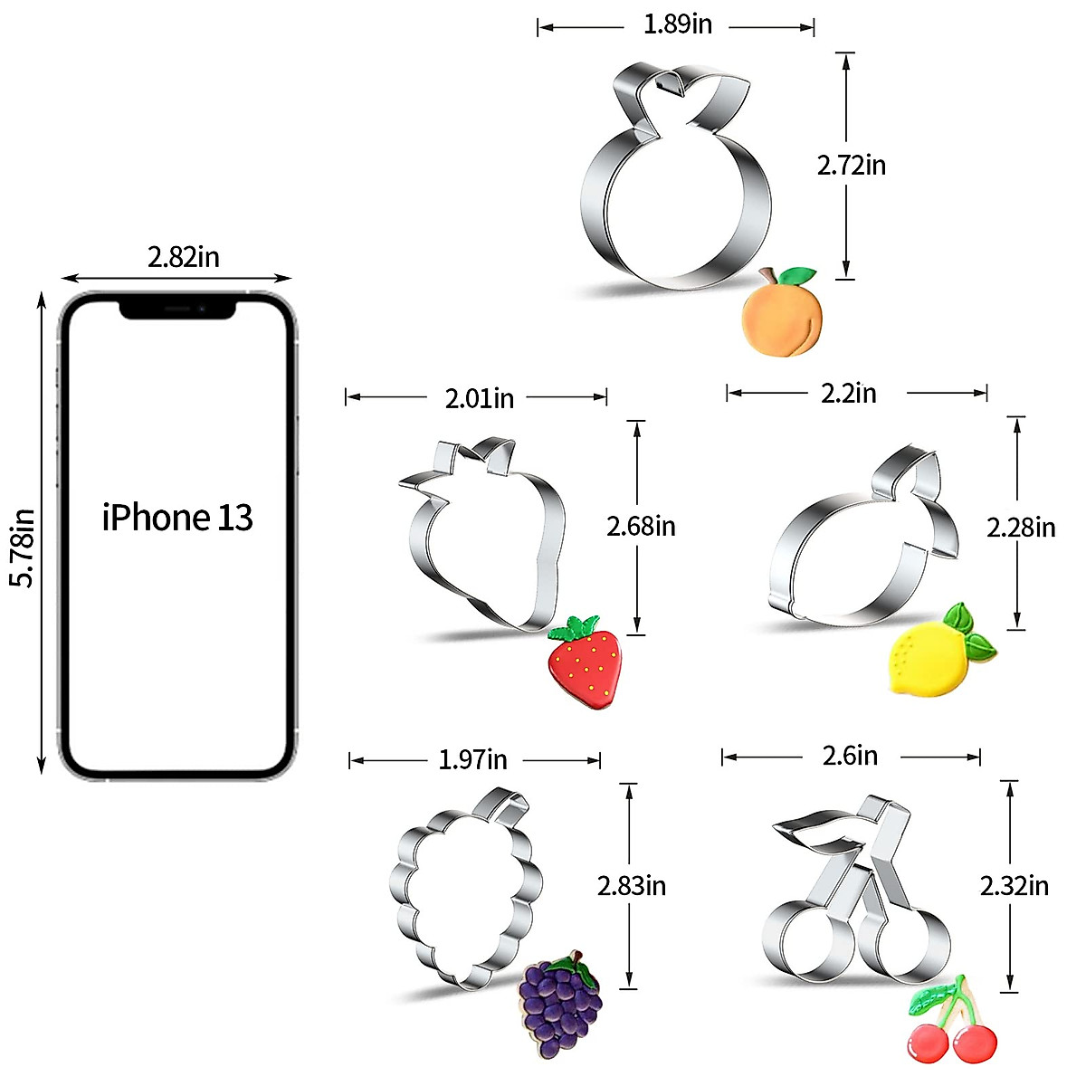 CookDaoMo Fruit Shapes Cookie Cutters Set of 10 Pcs, Stainless Steel Cookie Cutters Molds Banana, Pineapple, Apple, Pear, Peach, Orange, Strawberry, Lemon, Grape, Cherry Pattern Cookie Cutters