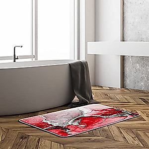 SRAUYST Red Marble Bath Mat Abstract Luxury Ombre Modern Watercolor Ink Aesthetic Microfiber Memory Foam Bathroom Rugs