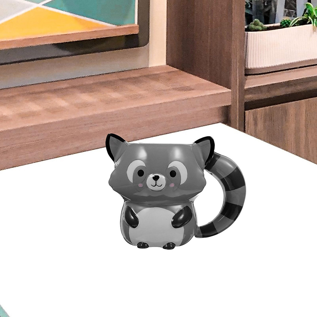 Luxshiny Cute Ceramic Coffee Mug 3D Raccoon Mug Tea Cup Hand Painted Animal Coffee Cappuccino Latte Cup Drinking Cups Milk Cups with Handle for Christmas Birthday Gift Grey