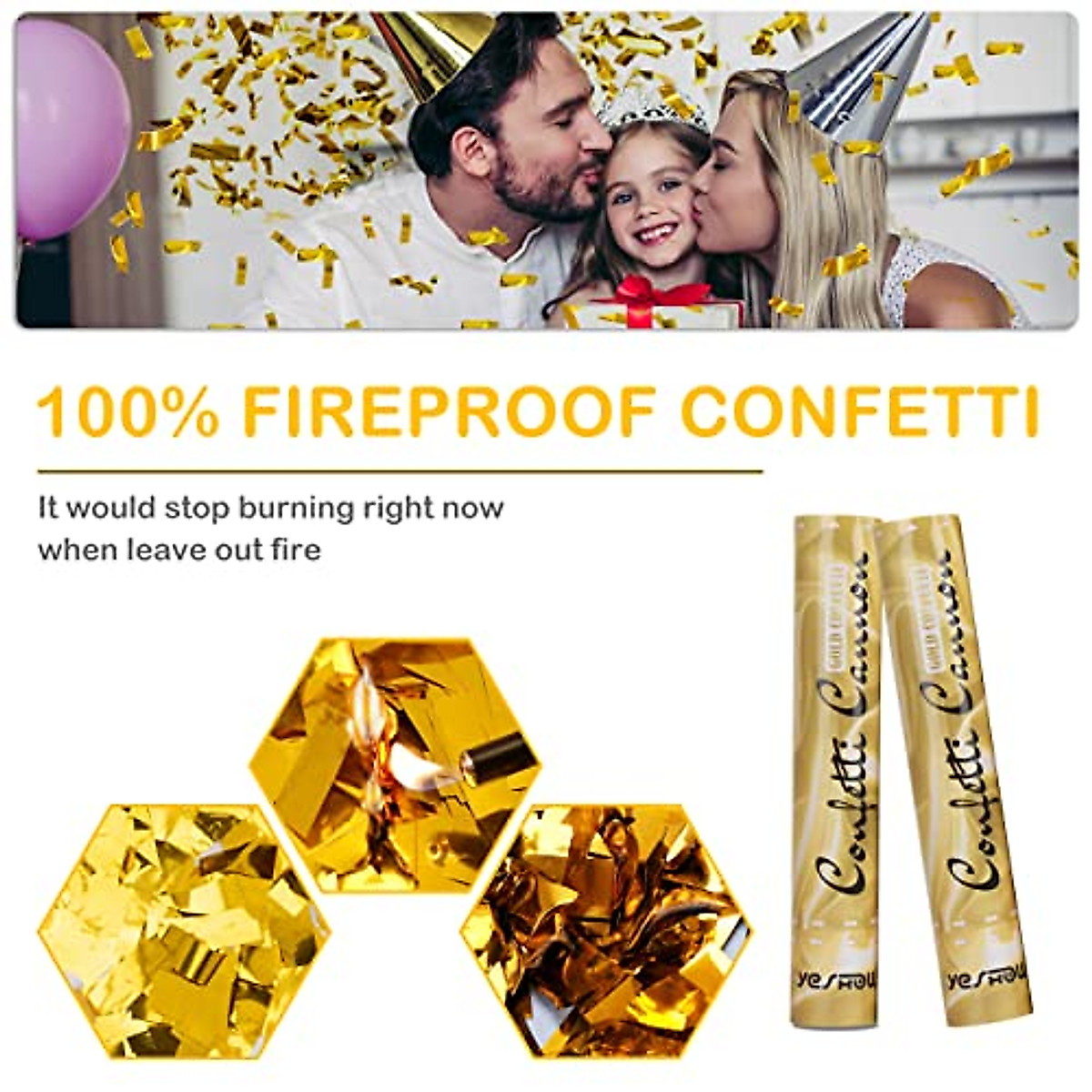 Confetti Cannon Party Poppers Gold,(6 pack)YESHOW Confetti Shooters Blaster for Birthday Graduation Wedding Christmas New Year’s Eve and Any Celebrations