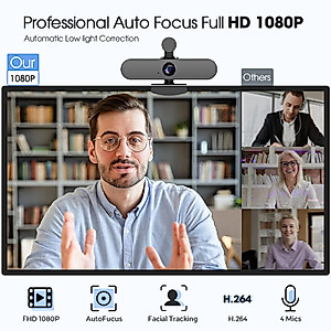 1080P Streaming Webcam with 4 Microphones, Advanced Autofocus, Privacy Shutter and Tripod - Perfect for PC, Laptop and Desktop Computer, with Noise Reduction and Super Stereo Mic