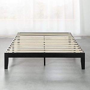 Mellow Naturalista Classic 12 Inch Solid Wood Platform Bed with Wooden Slats, Full, Black