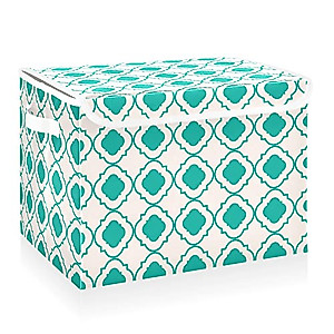 CaTaKu Vintage Green Lattice Storage Bins with Lids and Handles, Fabric Large Storage Container Cube Basket with Lid Decorative Storage Boxes for Organizing Clothes