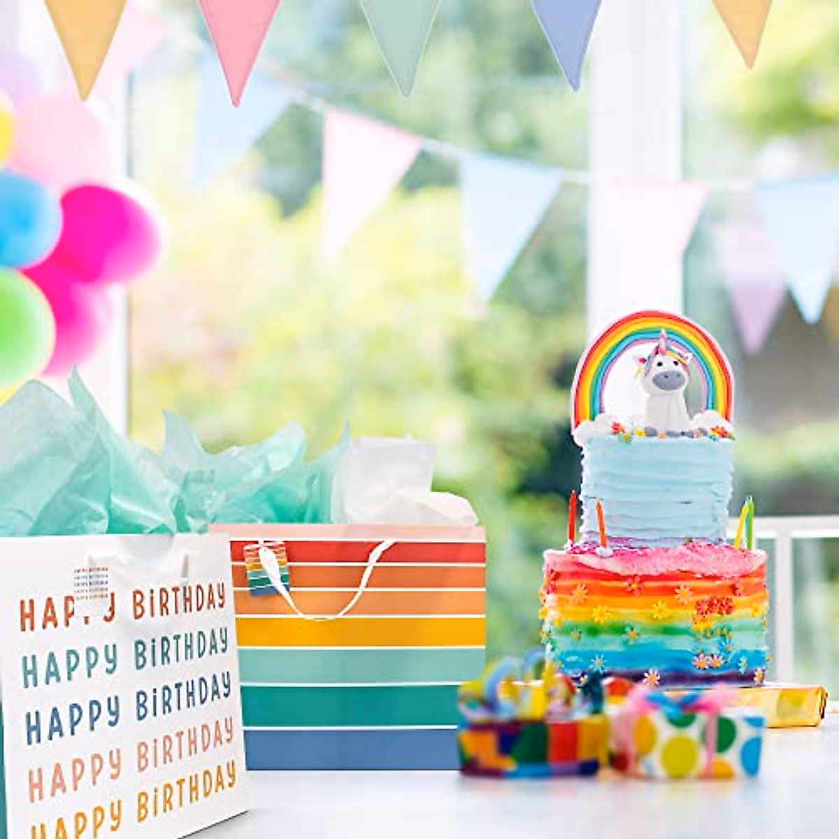 Beautiful Birthday Gift Bags Set of 2 - Large 16/'' Bags with Handles incl. Matching Tissue Paper, Cards & Stickers - Reusable and Perfect For Presents of Any Girls/Boys Kids Party & Special Occasion