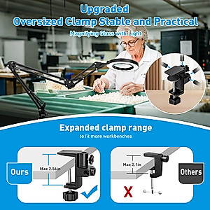 LED Magnifying Lamp with Clamp, 10X Real Glass Lens, 3 Color Modes and Stepless Dimmable Magnifier Desk Lamp,Adjustable Swivel Arm Lighted Magnifying Glass for Repair Craft Close Work-Black