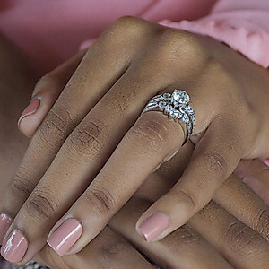 TwoBirch 1.01 Ct. Half Halo Prong and Channel Set Ring Guard in Sterling Silver with Cubic Zirconia (Size 6)