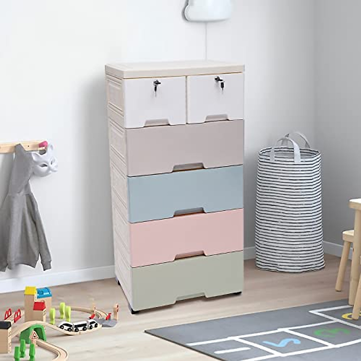 AKaSping Plastic Dresser for Bedroom 6 Drawer Dresser Organizer Modern Vertical Clothing Storage Cabinet Tall Storage Tower for Home Living Room Kid Room Entryway Hallway Nursery Office
