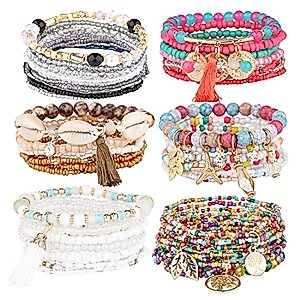 iYours 6 sets Bohemian Multilayer tassels bracelet Handmade Wrap Bracelets Bangle Jewelry Bracelets for Women (6PCS-A)