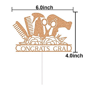 Glitter Barber Congrats Grad Cake Topper, Hairdresser Graduation Party Decorations, Barber School Graduate Cake Decor, Congrats Hairstylist Cake Toppers, Rose Gold
