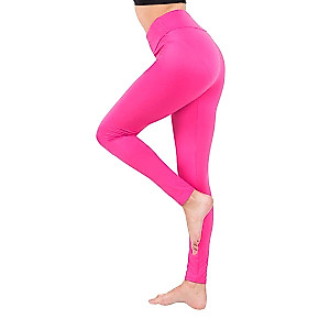 Baihetu Buttery Soft Leggings for Women-Regular and Plus Size Leggings with Inner Pockets -Yoga Pants Pink Large
