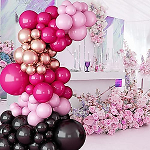 Black Hot Pink Balloon Garland Arch Kit,97Pcs Rose Red Black and Pink Metallic Rose Gold Latex Balloons for Baby Shower Wedding Birthday Graduation Anniversary Bachelorette Party Decorations