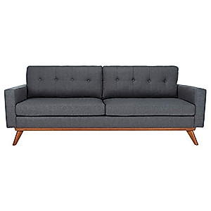 Safavieh Couture Home Gneiss Mid-Century Modern Slate Grey and Dark Brown Tufted Sofa