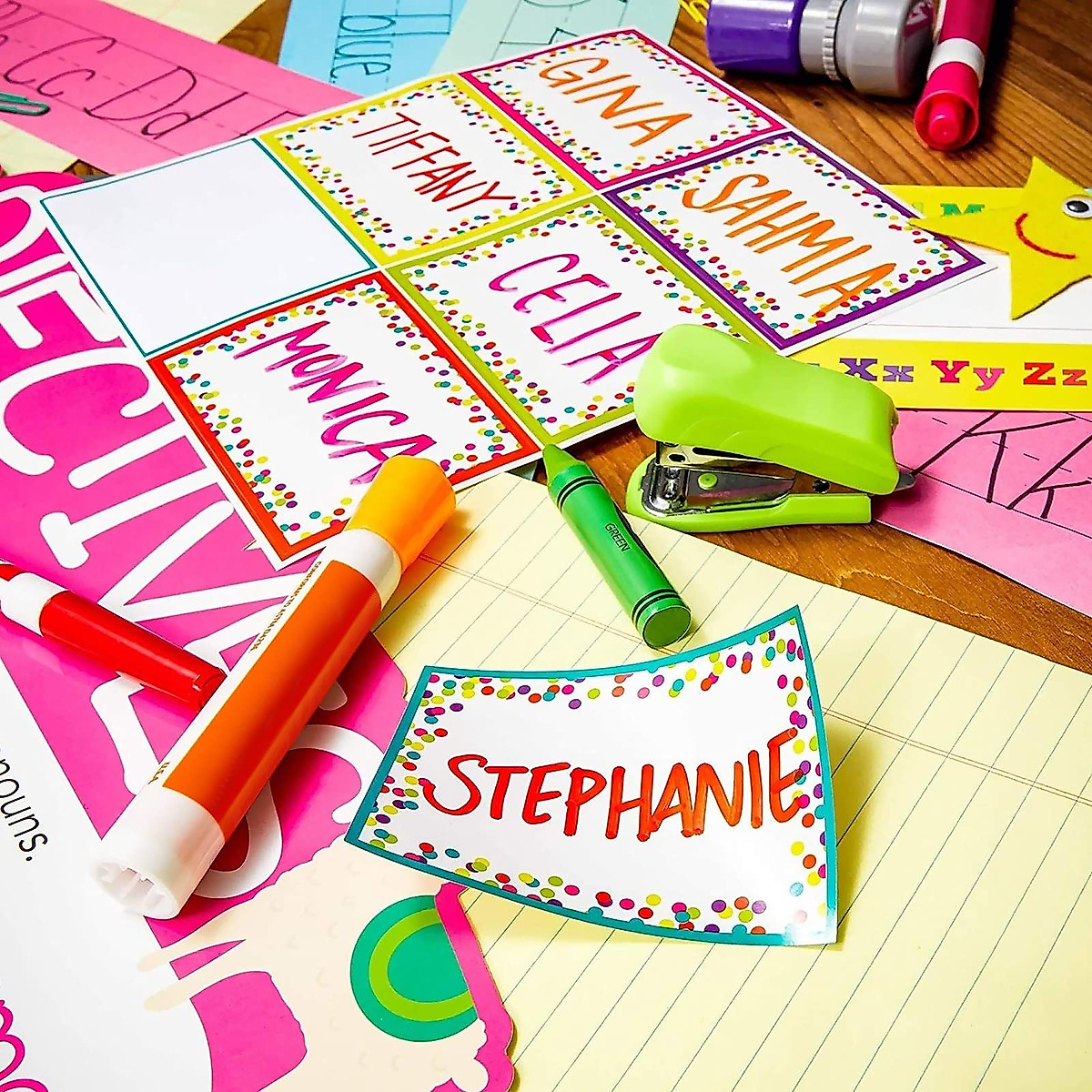 Bright Creations 144 Pieces Decorative Colorful Name Tags for Classroom – Blank Stickers to Write on for Student Desks, Bin Labels, Teacher Supplies, 6 Designs (3.5 x 2.5 Inches)